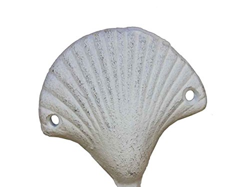 Hampton Nautical Decorative Cast Iron Seashell Wall Hook, Whitewashed