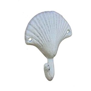 Hampton Nautical Decorative Cast Iron Seashell Wall Hook, Whitewashed