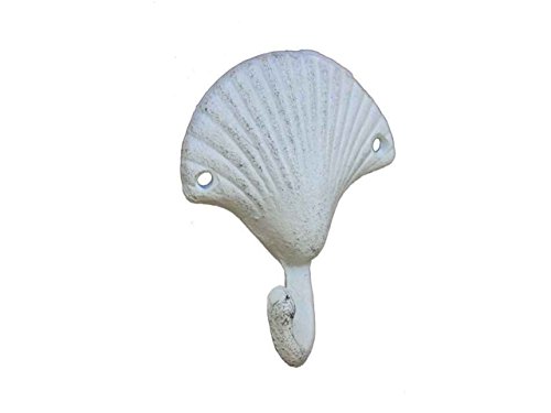 Hampton Nautical Decorative Cast Iron Seashell Wall Hook, Whitewashed