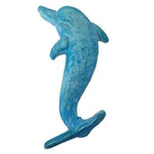 Hampton Nautical Decorative Cast Iron Dolphin Hook, 7", Light Blue Whitewashed