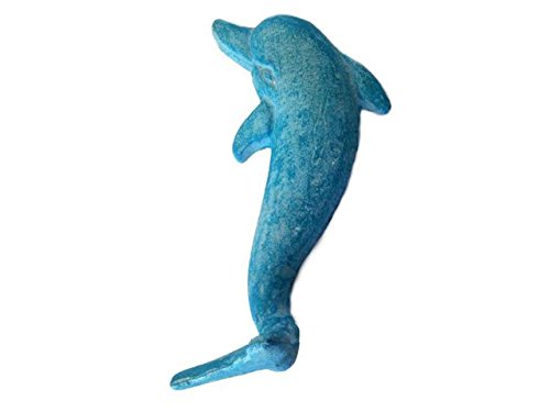 Hampton Nautical Decorative Cast Iron Dolphin Hook, 7", Light Blue Whitewashed