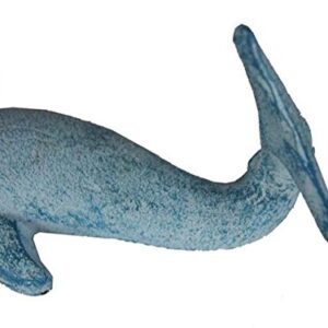 Hampton Nautical Decorative Cast Iron Dolphin Hook, 7", Light Blue Whitewashed