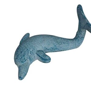 Hampton Nautical Decorative Cast Iron Dolphin Hook, 7", Light Blue Whitewashed