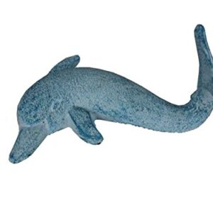 Hampton Nautical Decorative Cast Iron Dolphin Hook, 7", Light Blue Whitewashed