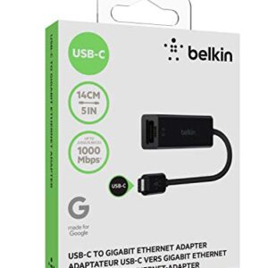 Belkin USB C To Ethernet Adapter - Gigabit Ethernet Port Compatible with USB C Devices - USB C to Ethernet Cable For MacBook Pro & Dell XPS 13” Laptops - Ethernet USB C Hub - Ethernet USB C Adapter