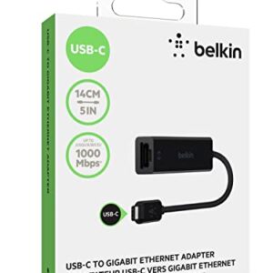 Belkin USB C To Ethernet Adapter - Gigabit Ethernet Port Compatible with USB C Devices - USB C to Ethernet Cable For MacBook Pro & Dell XPS 13” Laptops - Ethernet USB C Hub - Ethernet USB C Adapter