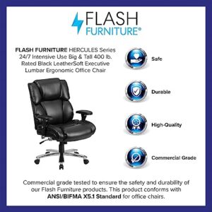 Flash Furniture HERCULES Series 24/7 Intensive Use Big & Tall 400 lb. Rated Black LeatherSoft Executive Lumbar Ergonomic Office Chair