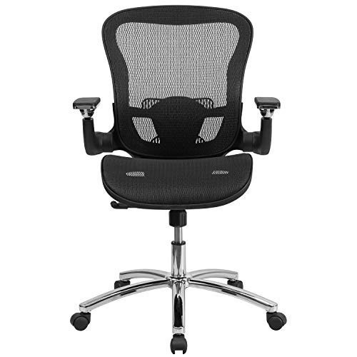 Flash Furniture Sam Mid-Back Transparent Black Mesh Executive Swivel Ergonomic Office Chair with Synchro-Tilt & Height Adjustable Flip-Up Arms