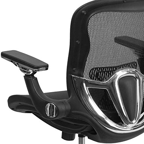 Flash Furniture Sam Mid-Back Transparent Black Mesh Executive Swivel Ergonomic Office Chair with Synchro-Tilt & Height Adjustable Flip-Up Arms