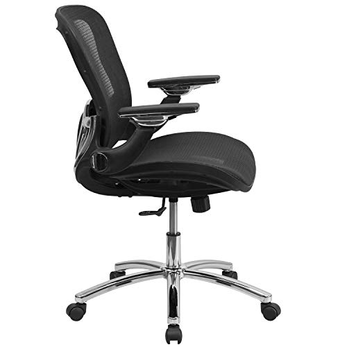 Flash Furniture Sam Mid-Back Transparent Black Mesh Executive Swivel Ergonomic Office Chair with Synchro-Tilt & Height Adjustable Flip-Up Arms