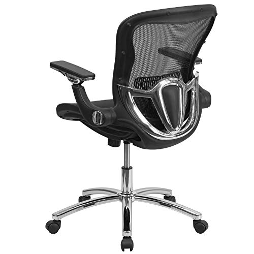 Flash Furniture Sam Mid-Back Transparent Black Mesh Executive Swivel Ergonomic Office Chair with Synchro-Tilt & Height Adjustable Flip-Up Arms