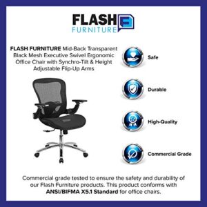 Flash Furniture Sam Mid-Back Transparent Black Mesh Executive Swivel Ergonomic Office Chair with Synchro-Tilt & Height Adjustable Flip-Up Arms