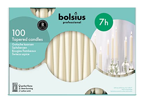 BOLSIUS Ivory Taper Candles 100 Count Bulk Pack - 10 Inch Dinner Candle Set - 7+ Burn Hours - Premium European Quality - Smooth Flame - 100% Cotton Wick - Smokeless & Dripless Household Candlesticks