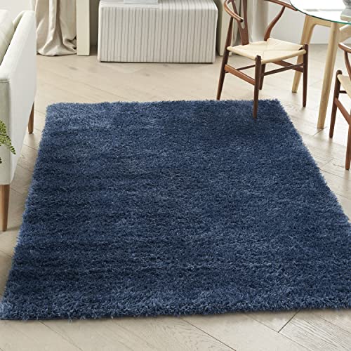 Nourison Lush Shag Modern & Contemporary Denim 5'3" x 7'3" Area -Rug, Easy -Cleaning, Non Shedding, Bed Room, Living Room, Dining Room, Kitchen (5x7)