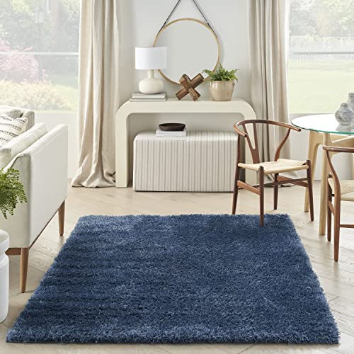 Nourison Lush Shag Modern & Contemporary Denim 5'3" x 7'3" Area -Rug, Easy -Cleaning, Non Shedding, Bed Room, Living Room, Dining Room, Kitchen (5x7)