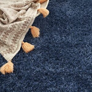 Nourison Lush Shag Modern & Contemporary Denim 5'3" x 7'3" Area -Rug, Easy -Cleaning, Non Shedding, Bed Room, Living Room, Dining Room, Kitchen (5x7)