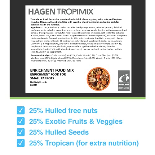 Hagen Tropimix Enrichment Food for Small Parrots, 4 lb. (1.8 kg) - HARI Small Parrot Food with Seeds, Fruit, Nuts, Vegetables, Grains, and Legumes