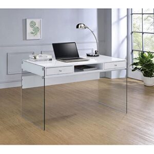 Coaster Home Furnishings Dobrev 2-Drawer Writing Desk Glossy White and Clear