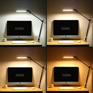 BYB Metal LED Desk Lamp, Architect Swing Arm Lamp with Clamp, Eye-Care Drafting Task Lamp with 4 Color 6 Brightnss, Touch Control, Memory Function for Home Office, Monitor Studio Reading (Black)