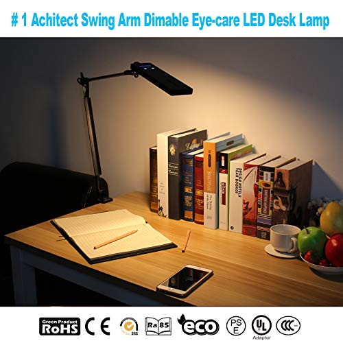 BYB Metal LED Desk Lamp, Architect Swing Arm Lamp with Clamp, Eye-Care Drafting Task Lamp with 4 Color 6 Brightnss, Touch Control, Memory Function for Home Office, Monitor Studio Reading (Black)