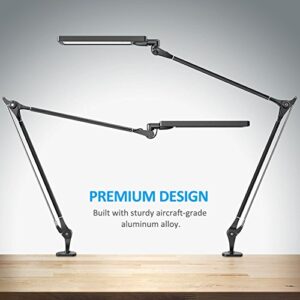 BYB Metal LED Desk Lamp, Architect Swing Arm Lamp with Clamp, Eye-Care Drafting Task Lamp with 4 Color 6 Brightnss, Touch Control, Memory Function for Home Office, Monitor Studio Reading (Black)