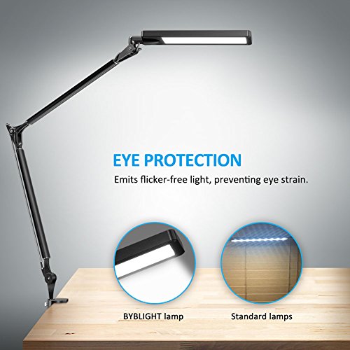 BYB Metal LED Desk Lamp, Architect Swing Arm Lamp with Clamp, Eye-Care Drafting Task Lamp with 4 Color 6 Brightnss, Touch Control, Memory Function for Home Office, Monitor Studio Reading (Black)