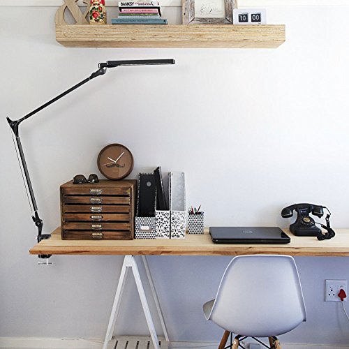 BYB Metal LED Desk Lamp, Architect Swing Arm Lamp with Clamp, Eye-Care Drafting Task Lamp with 4 Color 6 Brightnss, Touch Control, Memory Function for Home Office, Monitor Studio Reading (Black)