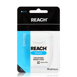 Reach Waxed Dental Floss Bundle | Effective Plaque Removal, Extra Wide Cleaning Surface | Shred Resistance & Tension, Slides Smoothly & Easily, PFAS FREE | Unflavored, 55 YD, 6pk