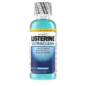 listerine ultraclean oral care antiseptic mouthwash to help fight bad breath germs, gingivitis, plaque and tartar, oral rinse for healthy gums & fresh breath, arctic mint flavor, 95ml (3.2 fl oz)