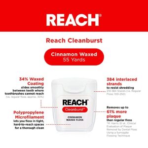 Reach Waxed Dental Floss Bundle | Effective Plaque Removal, Extra Wide Cleaning Surface | Shred Resistance & Tension, Slides Smoothly & Easily , PFAS FREE | Cinnamon Flavored, 55 Yard (Pack of 6)