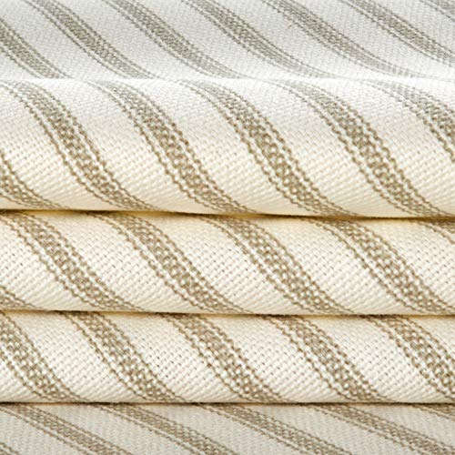 Vertical Ticking Stripe Cotton Duck Ivory/Tan, Fabric by the Yard