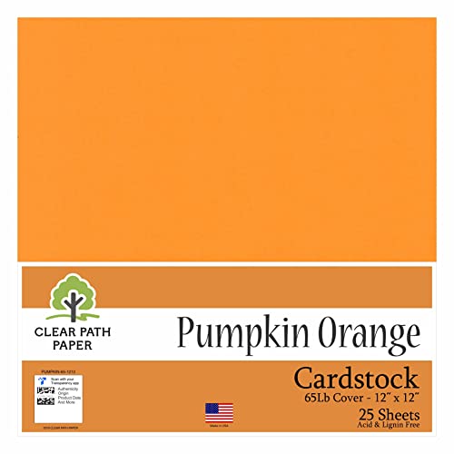 Pumpkin Orange Cardstock - 12 x 12 inch - 65Lb Cover - 25 Sheets - Clear Path Paper