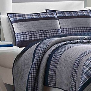 Nautica Home | Adleson Collection | 100% Cotton Quilted Accent Standard Sham, Envelope Closure, Pre-Washed for Added Softness, Easy Care Machine Washable, 20" x 26", Blue/Grey