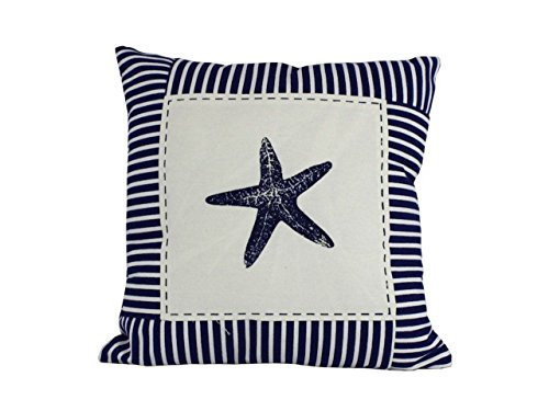 Hampton Nautical Blue Stripes Decorative Thrown Sea Life Tropical Pillow, 16", Starfish