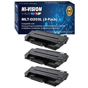 hi-vision compatible mlt-d203l / xaa high yield laser toner cartridge mltd203l d203l for samsung proxpress m3320nd m3370fd sl-m3820dw m3870fw m4020nd m4070fr printer (203l, black 3 pack)