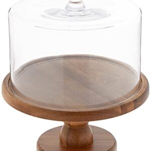 American Atelier , Brown Madera Pedestal Plate with Lid – Domed Serving Cake Stand – for Cupcakes, Pies, Veggie Platter, Desserts & Chip and Dip