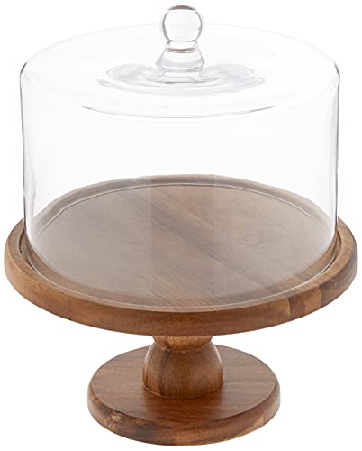 American Atelier , Brown Madera Pedestal Plate with Lid – Domed Serving Cake Stand – for Cupcakes, Pies, Veggie Platter, Desserts & Chip and Dip