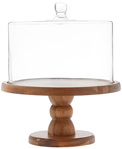 American Atelier , Brown Madera Pedestal Plate with Lid – Domed Serving Cake Stand – for Cupcakes, Pies, Veggie Platter, Desserts & Chip and Dip