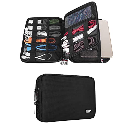 BUBM Double Layer Electronic Accessories Organizer, Travel Gadget Bag for Cables, USB Flash Drive, Plug and More, Perfect Size Fits for iPad Mini (Medium, Black)