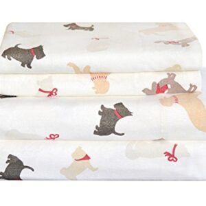 Pointehaven Flannel 170 GSM Sheet Set,Twin Winter Dogs