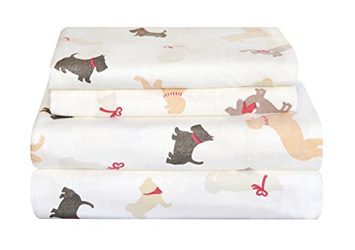 Pointehaven Flannel 170 GSM Sheet Set,Twin Winter Dogs