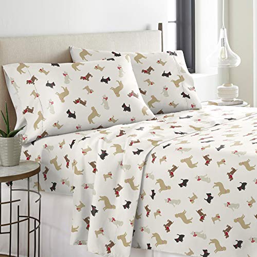 Pointehaven Flannel 170 GSM Sheet Set,Twin Winter Dogs