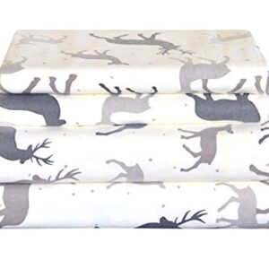 Pointehaven Flannel 170 GSM Sheet Set,Queen Autumn Deer