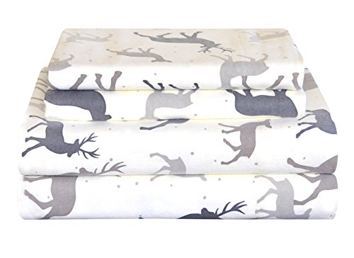 Pointehaven Flannel 170 GSM Sheet Set,Queen Autumn Deer