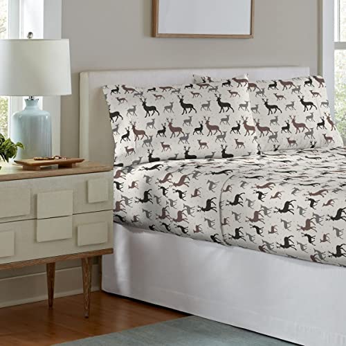 Pointehaven Flannel 170 GSM Sheet Set,Queen Autumn Deer