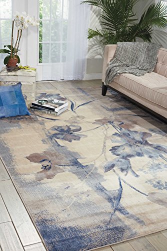 Nourison Somerset Floral Ivory/Blue 7'9" x 10'10" Area-Rug, Easy-Cleaning, Non Shedding, Bed Room, Living Room, Dining Room, Kitchen (8x11)