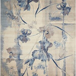 Nourison Somerset Floral Ivory/Blue 7'9" x 10'10" Area-Rug, Easy-Cleaning, Non Shedding, Bed Room, Living Room, Dining Room, Kitchen (8x11)