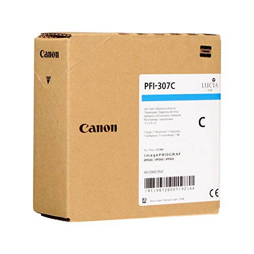 Canon 330ml PFI-307 Dye Cyan Ink Tank for iPF830, iPF840, iPF850 CAD Plotters