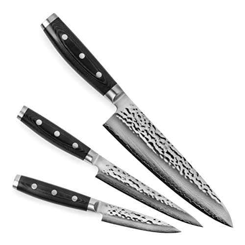 Enso HD Knife Set - Made in Japan - VG10 Hammered Damscus Japanese Stainless Steel - Cutlery Set with Chef's, Utility & Paring Knives