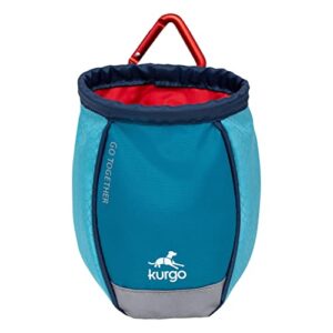 kurgo dog training treat pouch bag, treat bags for dogs, portable pet pocket waist clip bag, reflective snack bag for pets, includes clip & carabiner, go stuff-it bag, coastal blue